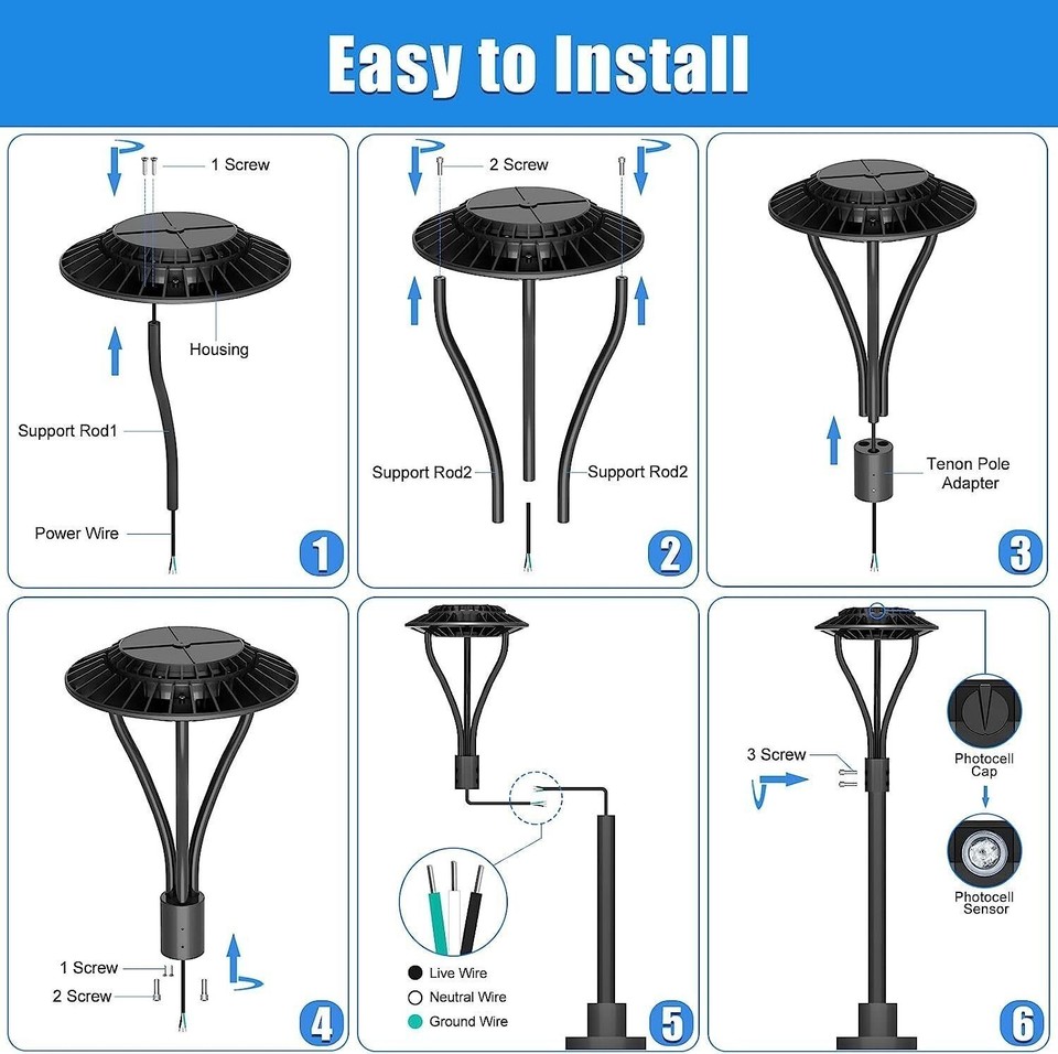 100W LED Post Top Outdoor Circular Area Pole Lights 5000K Garden IP65 ...