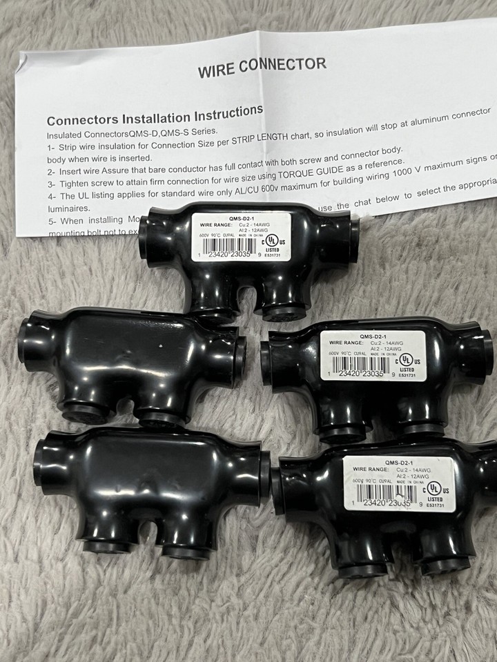 5 X Insulated Inline Splice Connector 2-14 AWG Aluminum to Copper Wire ...