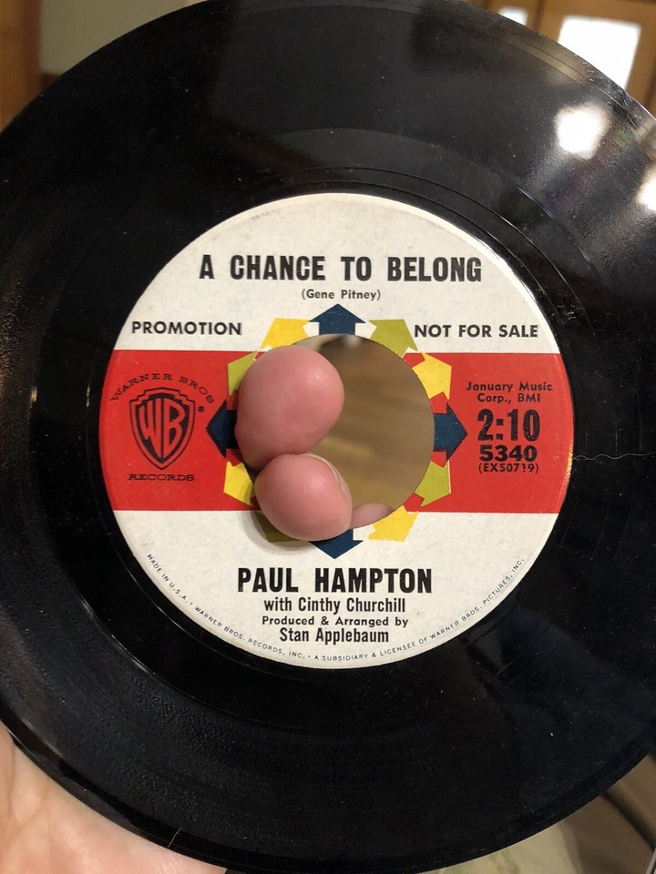 Paul Hampton- A Chance to Belong / It's Not There Anymore 45 rpm PROMO ...