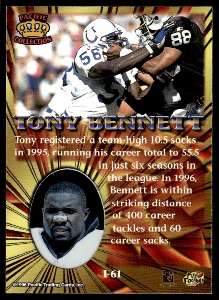 1996 Pacific Invincible Tony Bennett Indianapolis Colts #I-61 | eBay