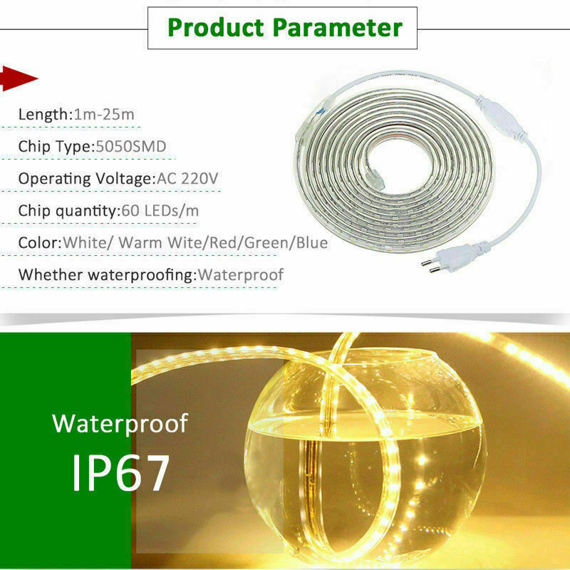 LED Strip Rope Wire Light RGB Flexible Xmas Party Decor Waterproof AC ...