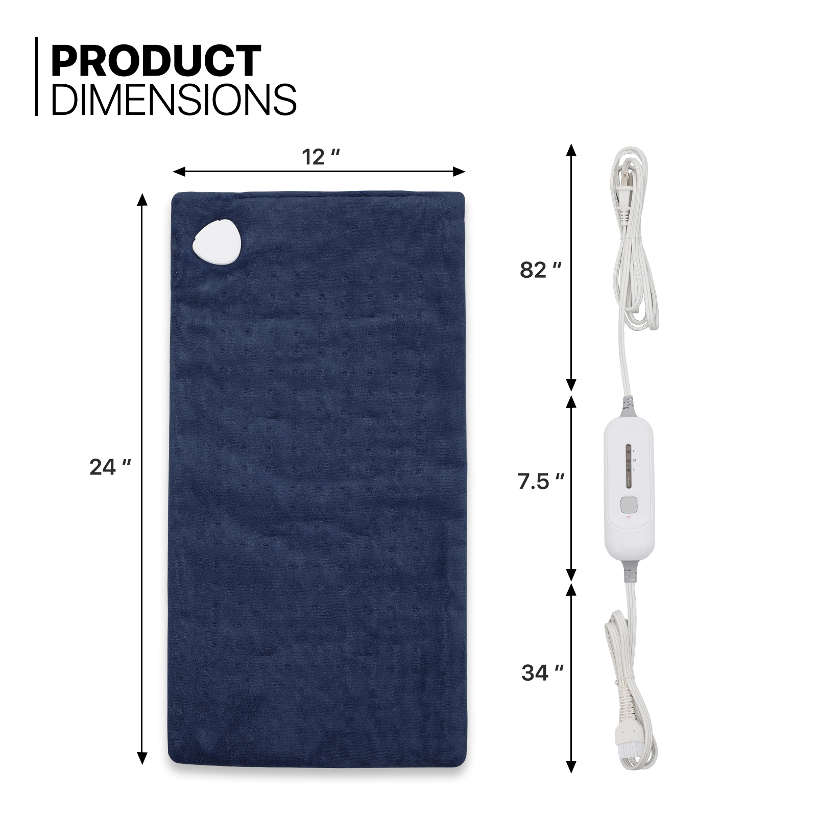 24"x12" Electric Heating Pad 3 Heat Settings Back Pain Leg Cramps ...