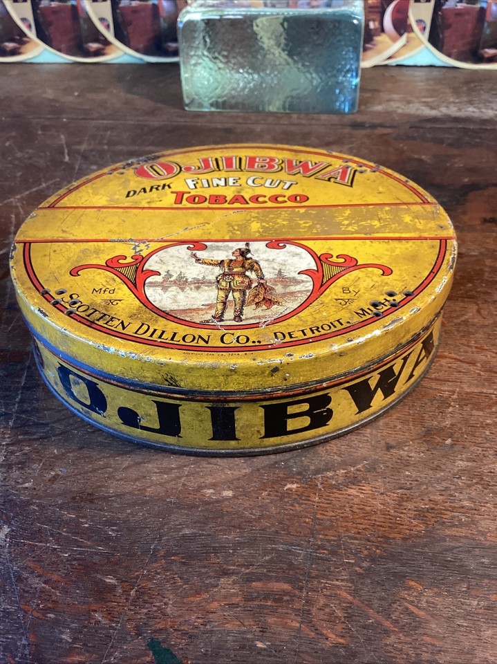 Antique 1910 Ojibwa Dark Fine Cut Tobacco Tin Scotten Dillion Co ...