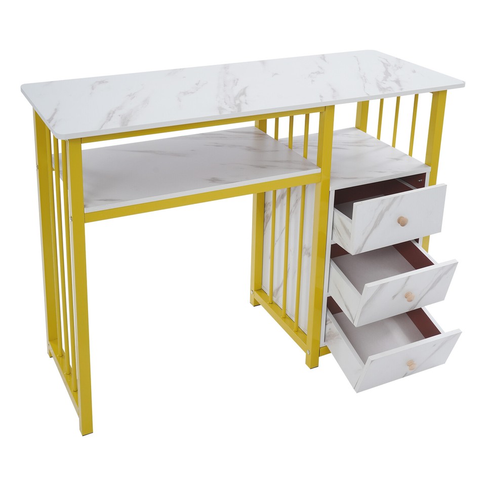 Marbling Texture Nail Desk Manicure Table Station Manicure Desk with 3 ...
