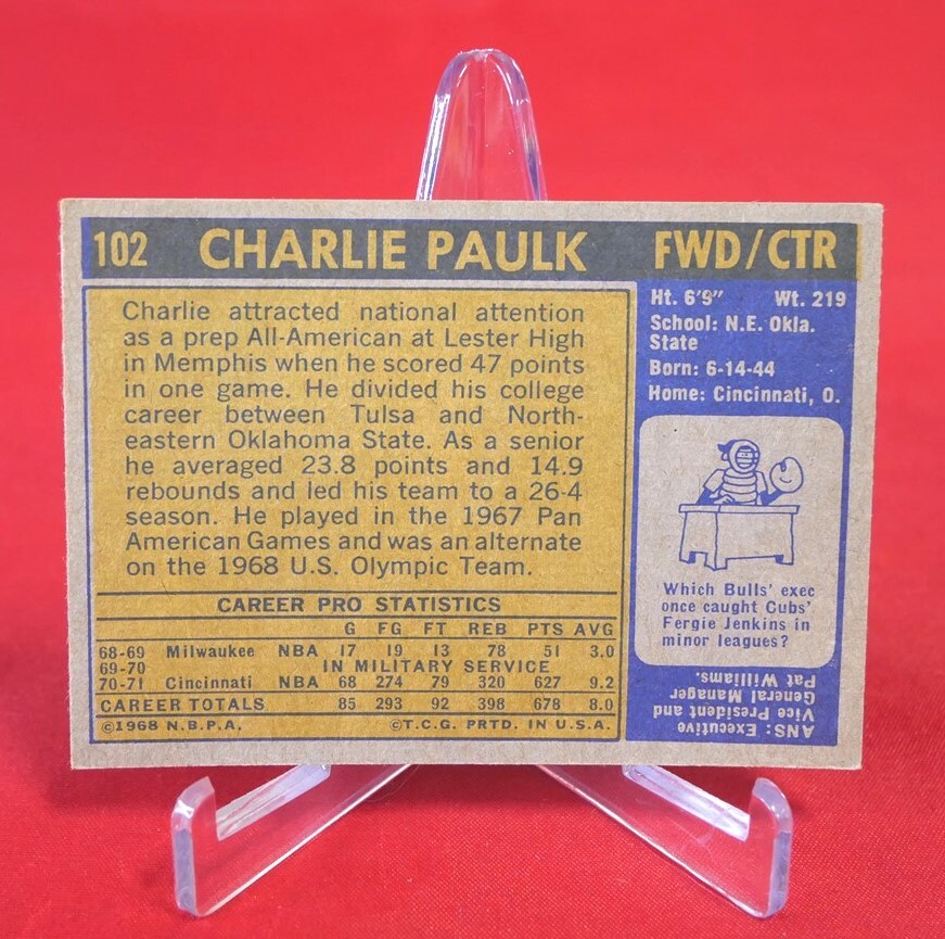 Charlie Paulk Topps NBA Basketball Card 1971 #102 Near Mint | eBay