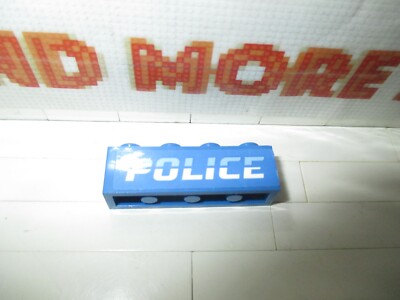 Lego - 1x Brick 1x4 Bright Light Blue White 'POLICE' Pattern 3010pb332 ...