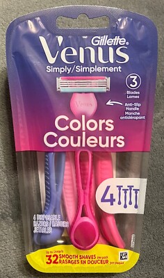 Gillette Venus Simply Razors - Colors - Anti-Slip Handle - 4 Count ...