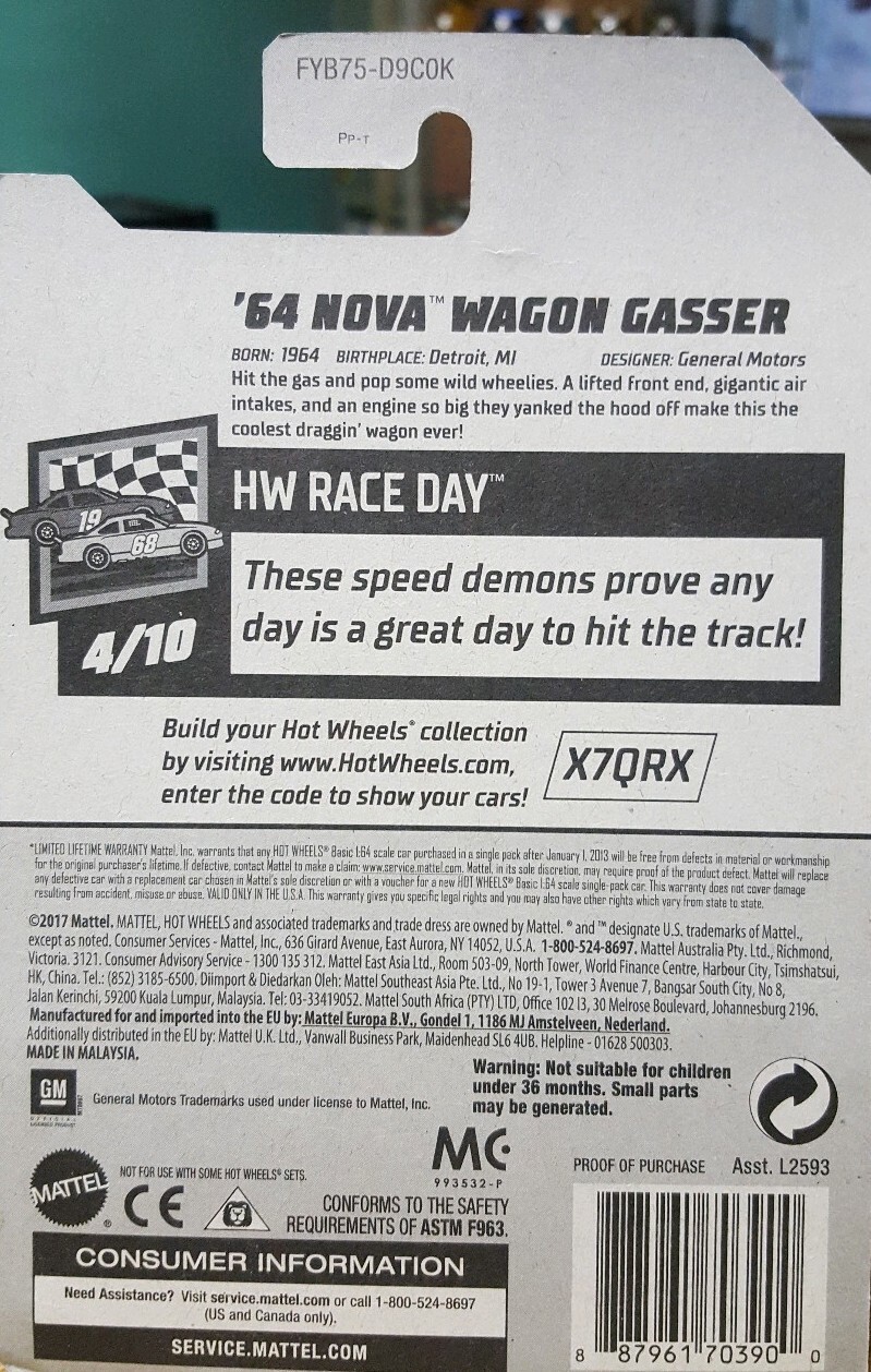 Hot Wheels HW Race Day '64 Nova Wagon Gasser - Jerry Rigged 1:64 2019 ...