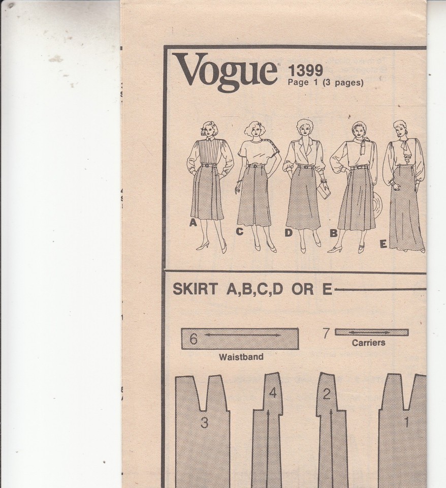 Vogue 1399 Misses Skirts 5 Variations A-line Flared Long Sewing Pattern ...