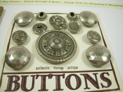 12 FANCY Silver Metal Buttons Mix ½-1½" * VINTAGE * * * * OLD STOCK art ...
