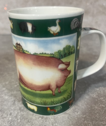 DUNOON COUNTRY LIFE (Pigs) Fine Bone China Mug Cup England Black & Pink ...
