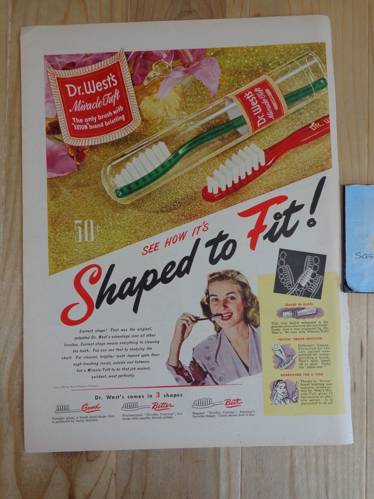 Dr Wests Miracle Tuft Toothbrush Magazine Ad Print 1945 Shaped to Fit ...