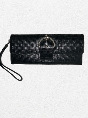 Hato Hasi Black Patent Leather Buckle Faux Croc Wallet/ Clutch | eBay