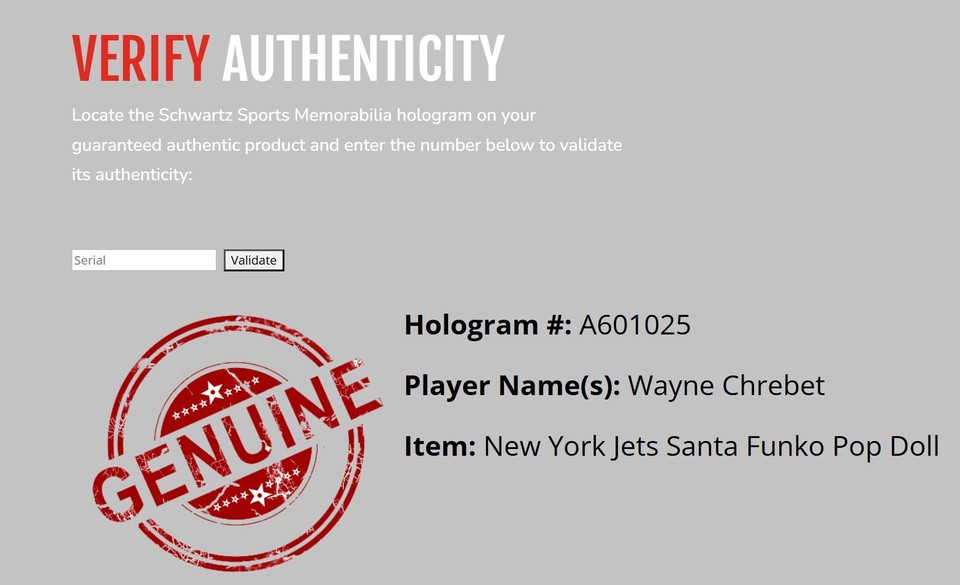 Wayne Chrebet Signed New York Jets ‘SANTA’ Funko Pop #208 Cert A601025 ...