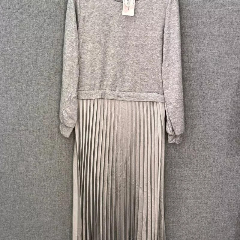 Ladies Knitted Maxi Dress Top And Satin Pleated Bottom Dress Comfort ...