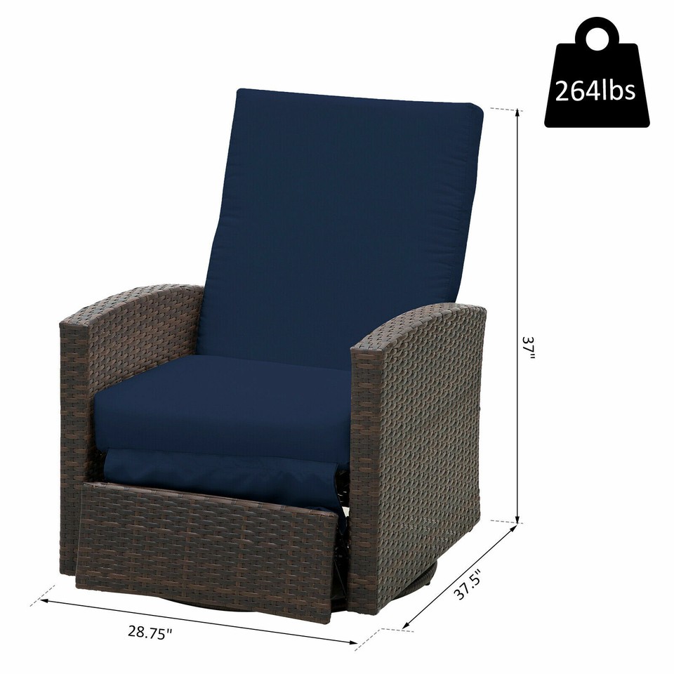 Outdoor Wicker Swivel Recliner Lounge Chair 360° Rotating for Patio ...