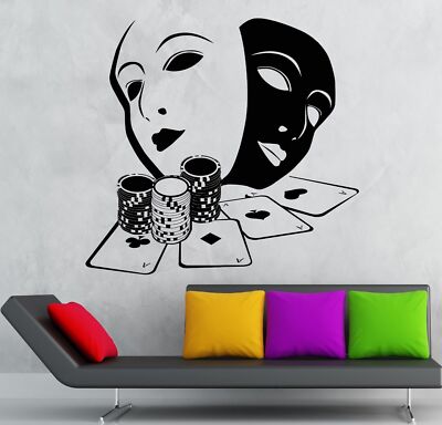 Wall Stickers Cards Poker Gambling Casino Masks Art Mural Vinyl Decal ...