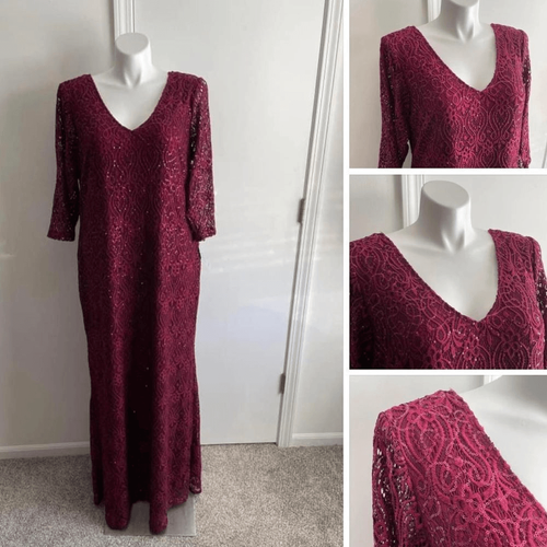 Lace and Sequin Raspberry Gown, Size 20W | eBay
