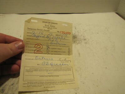 1937 TEMPORARY DRIVER'S PERMIT ONTARIO, OREGON | eBay