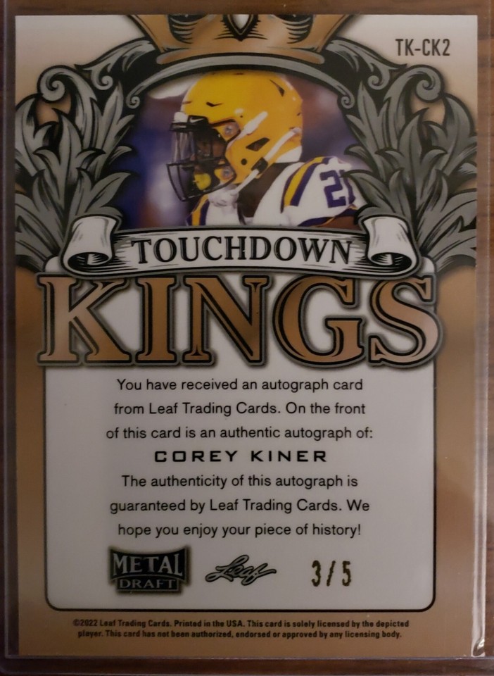 Corey Kiner 2022 Leaf Metal Draft Touchdown Kings Autograph Snake Mojo ...