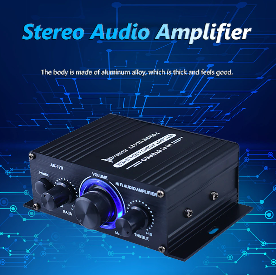 400W 12V 2 Channel Powerful Stereo Audio Power Amplifier HiFi Bass Amp ...
