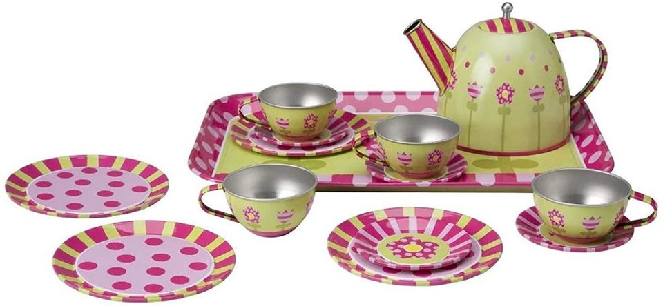 Alex Pretend Play Tea Time Tin 16pc Floral Kids Teapot Party Set Toys ...