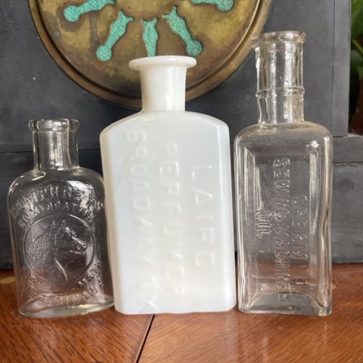 Lot Of 3 Bottles Milk-glass Laird Perfume, Sperm Sewing And Humphreys ...
