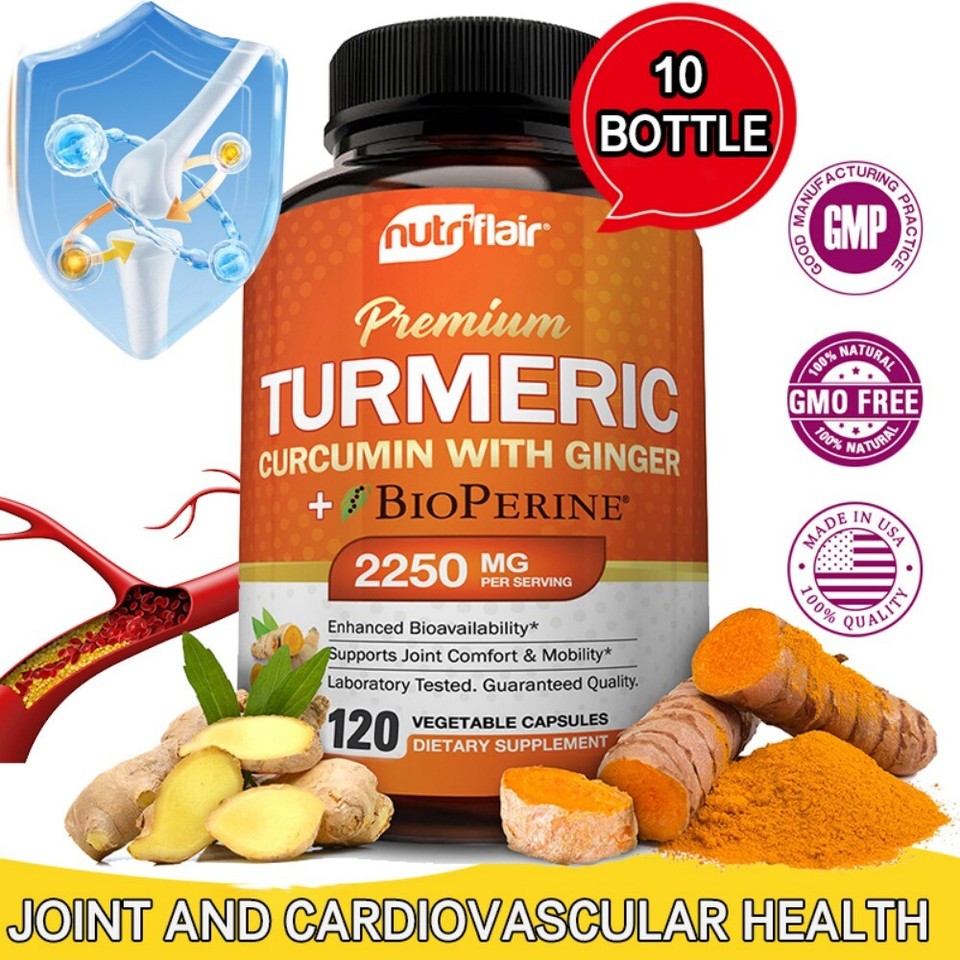 Joint Pain Turmeric Curcumin Ginger BioPerine 2250 mg Root Blood ...
