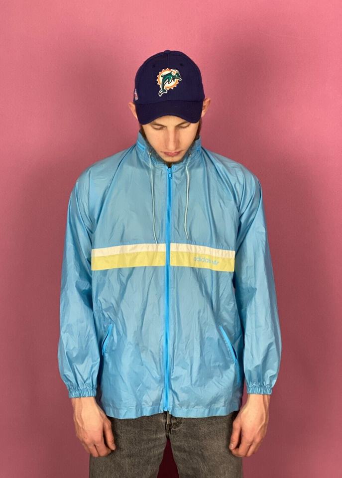 90s Adidas Originals Vintage Men's Rain Jacket M Blue Nylon Raincoat ...
