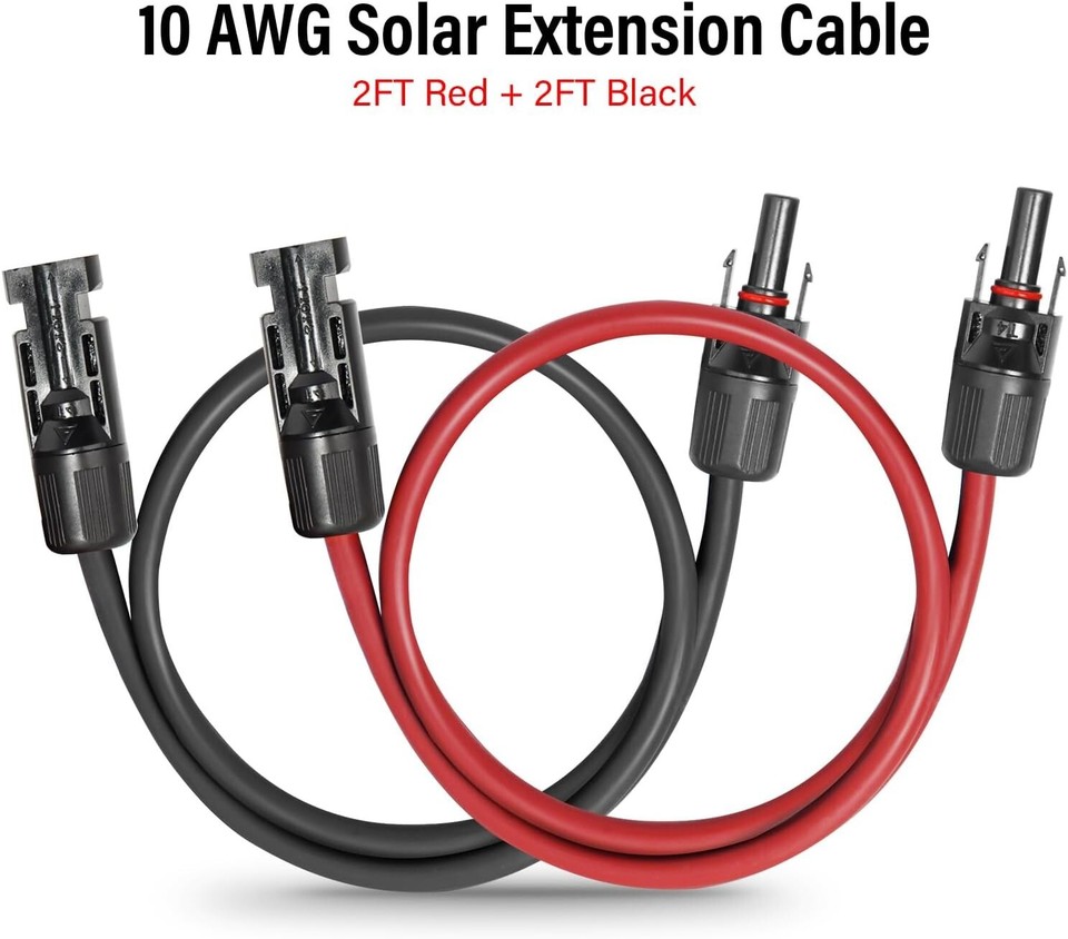 10 AWG Solar Panel Extension Cable PV Wire Solar Connectors Pair Black ...