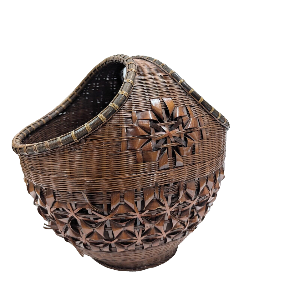Ikebana Bamboo Woven Style Carrying Arm Basket Market Gathering VTG ...