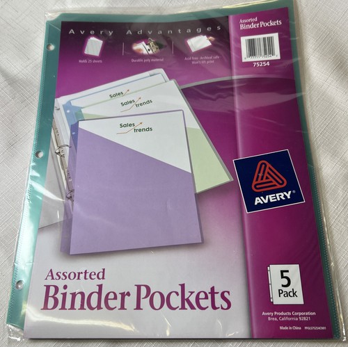 5 Pack Avery® Binder Pockets Assorted Colors Acid Free Three Ring 8 ...