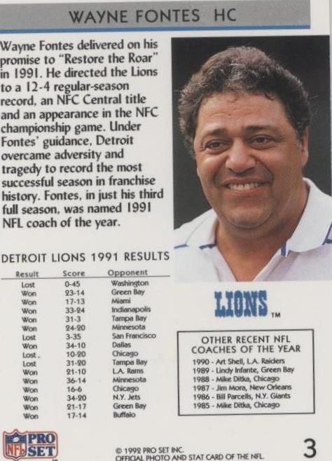 Las mejores ofertas en 1992 Pro Set Wayne Fontes #3 | eBay