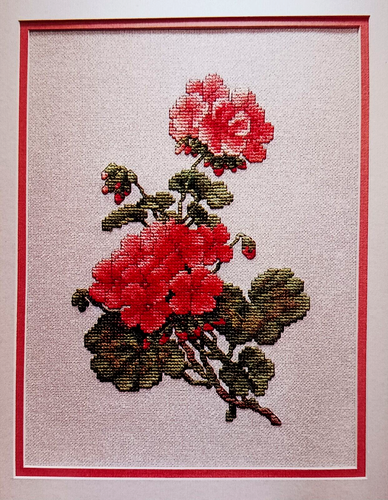Cross Stitch Pattern GRACEFUL GERANIUM Flower Theme Pink Red Green 74w ...