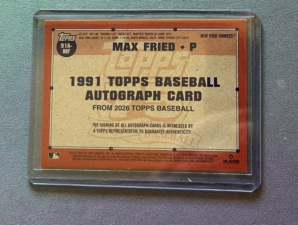 2026 Topps Baseball - Max Fried #91A-MF Autograph Serial Numbered Yankees | eBay