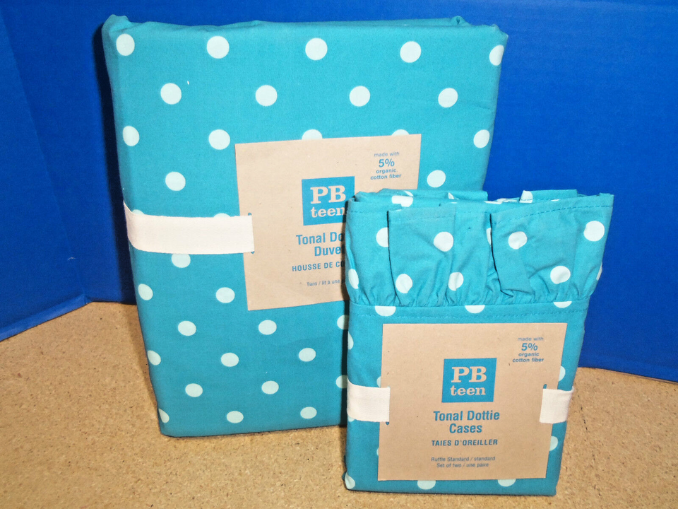 Pottery Barn Teen Tonal Dottie Duvet Cover Dorm Twin Teal Blue two ...