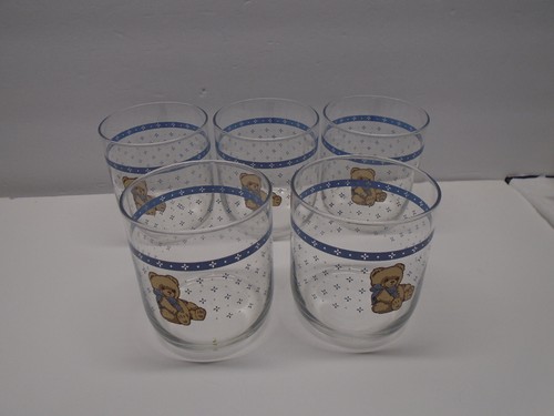 Set of 5 Vintage Libbey Tienshan Theodore Country Teddy Bear Juice ...