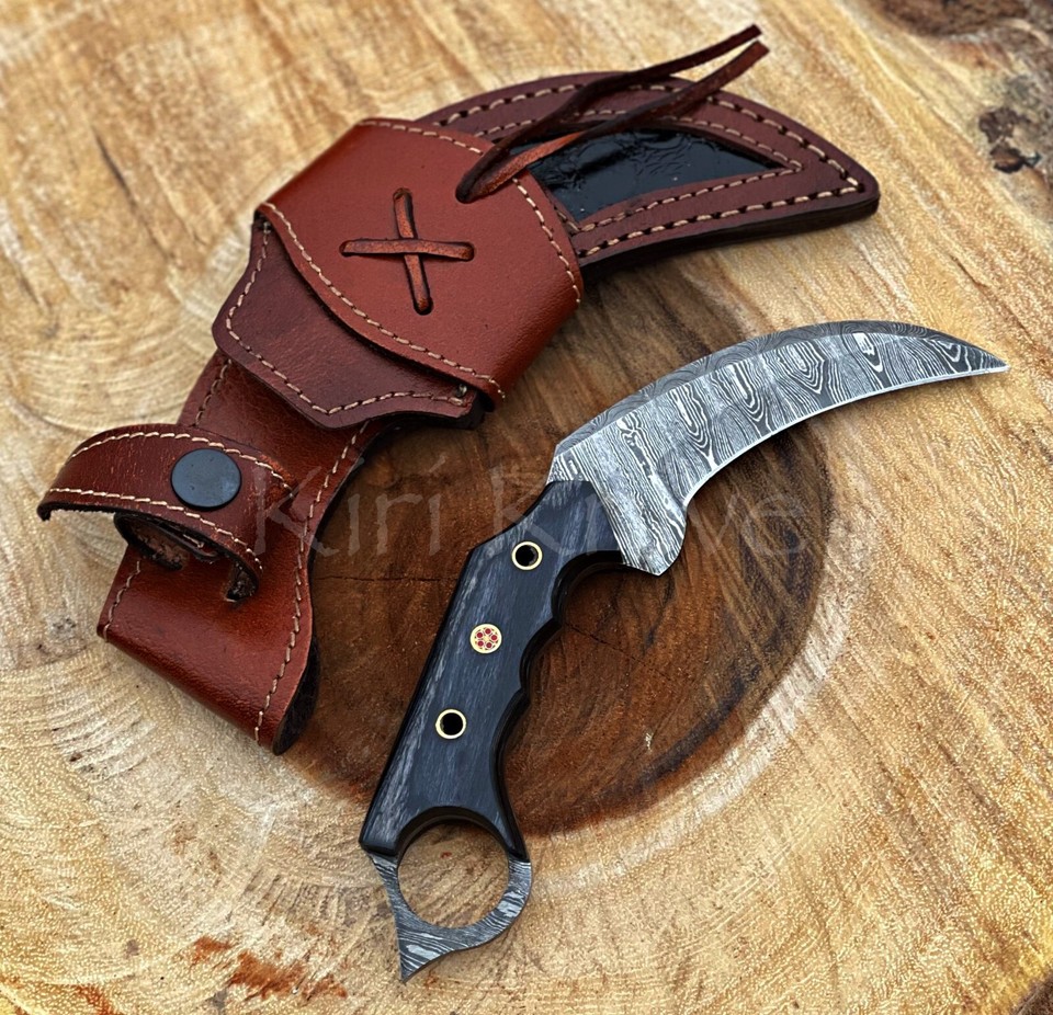 Handmade Damascus Steel Double Edge Fixed Blade Dagger Karambit knife ...