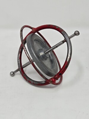 Vintage Metal Gyroscope 4 in Spinning Top Red Silver | eBay