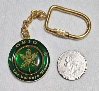 OHIO THE BUCKEYE STATE -Circular Spinner- Gold Tone KEYCHAIN / KEY RING ...