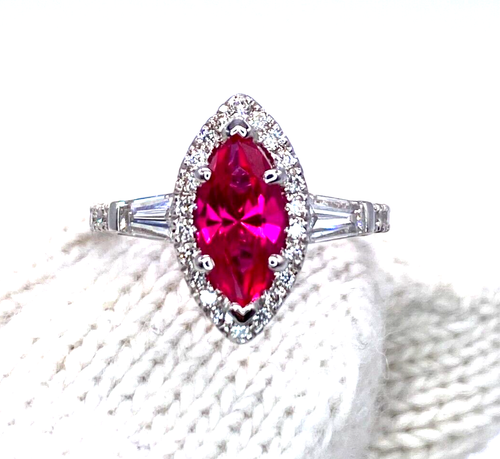 14k WG Marquise Lab-Created Ruby & Round/Baguette Diamond Ring | eBay