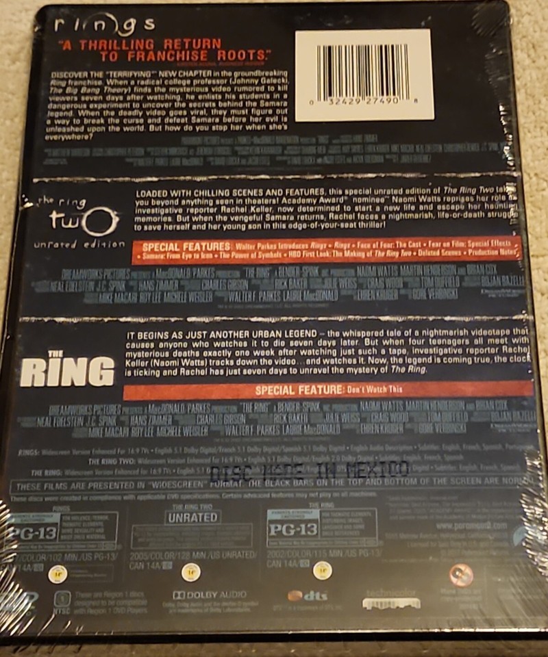 Rings / The Ring / The Ring Two DVD 3 Movie Collection Horror halloween ...