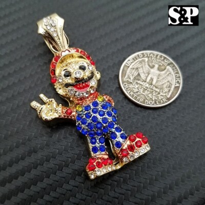 HIP HOP STYLE ICED BLING CZ 14K GOLD PLATED SUPER MARIO CHARM PENDANT ...