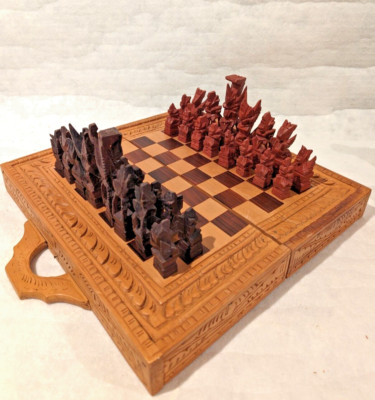 Hand Carved Aztec???? Box and Chess Set | eBay