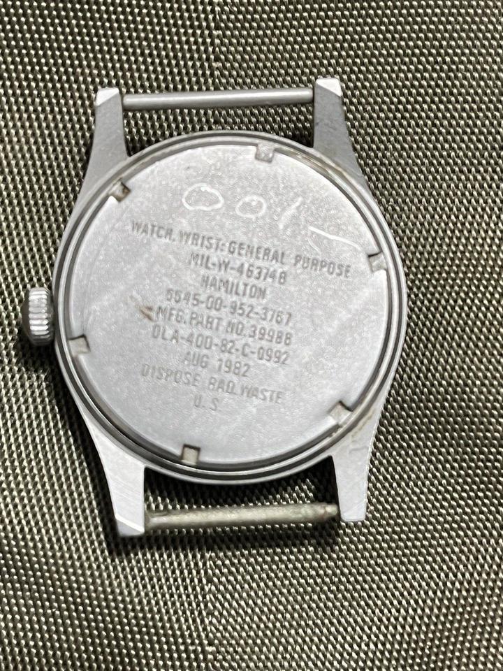 VINTAGE 1982 HAMILTON MIL-W-46374 B US MILITARY ISSUED STAINLESS WATCH ...