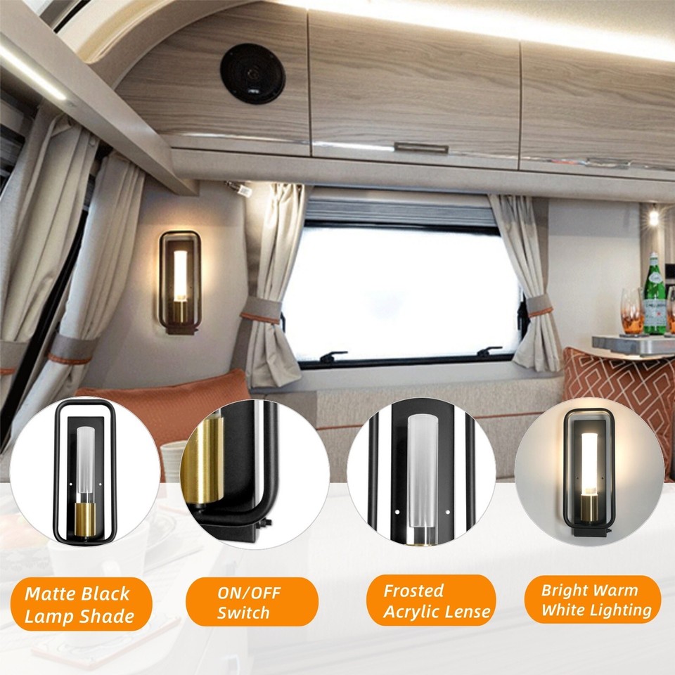 12V LED RV Wall Sconce Retro 3500K Warm White w/Switch for Camper Van ...