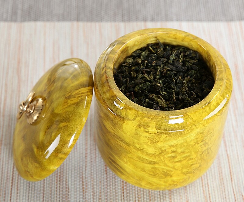 Solid Golden Phoebe Wood Carved Jar Tea Coffee Powder Storage Box Decor ...