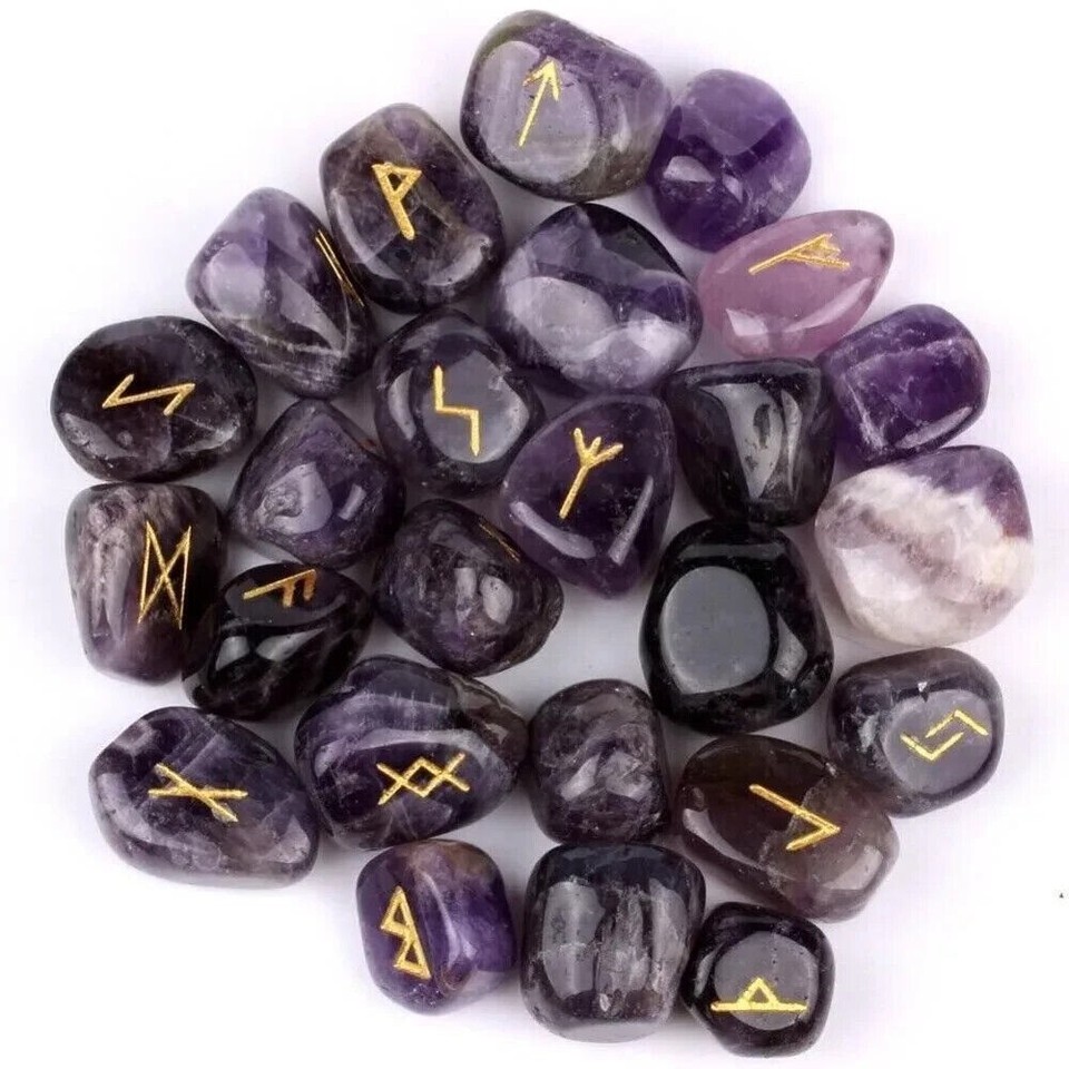Amethyst Rune Crystal Stones Set Elder futhark Reiki Healing gemstone ...