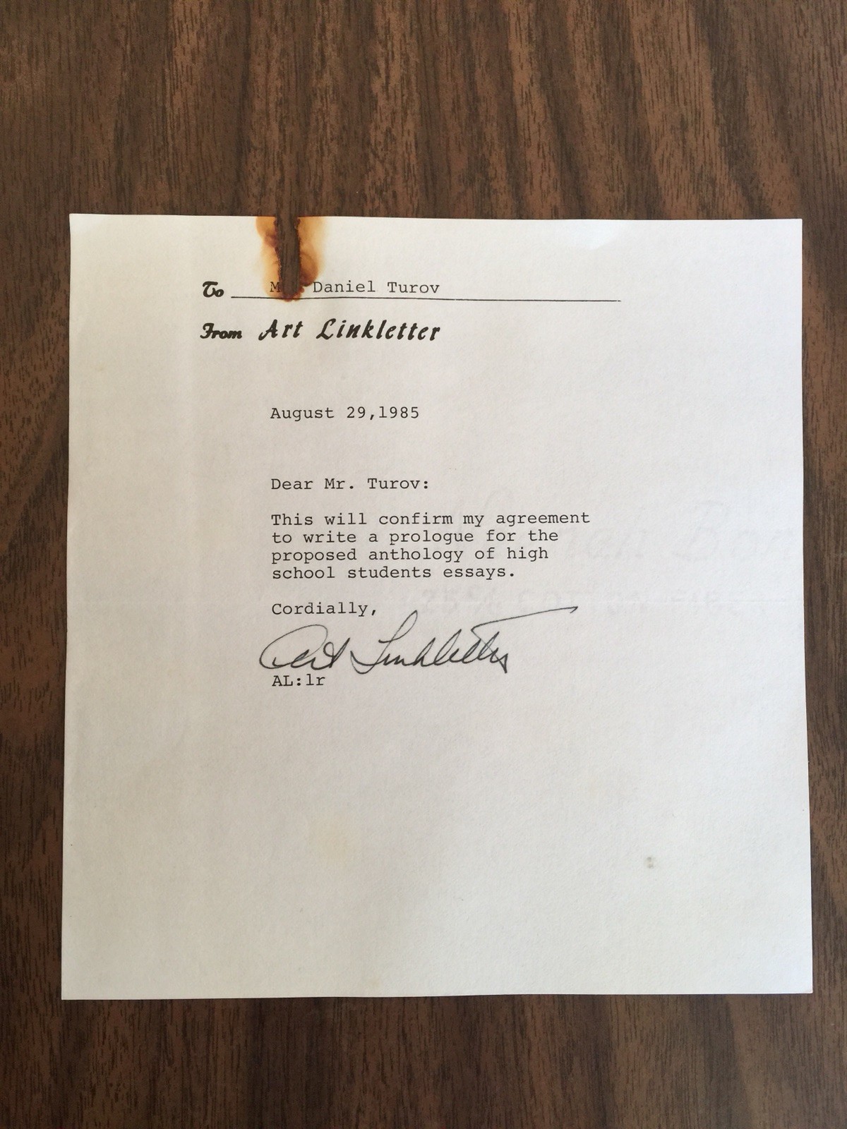 1985 signed autographed letter from Art Linkletter to Daniel Turov | eBay