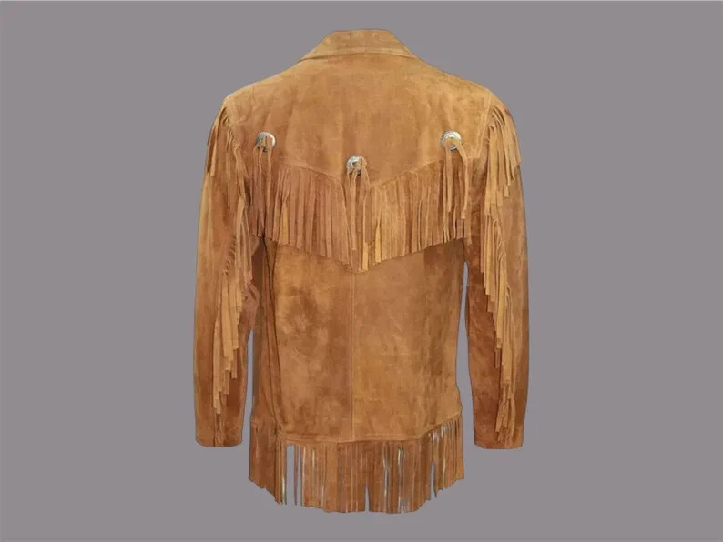 Men's Buckskin Shirt Fringes Suede Leather Buckskin Tassel Shirt Jacket ...